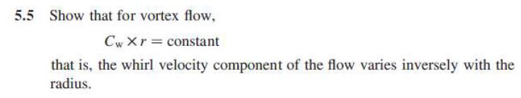Solved 5.5 ﻿Show that for vortex flow,Cw×r= ﻿constant that | Chegg.com