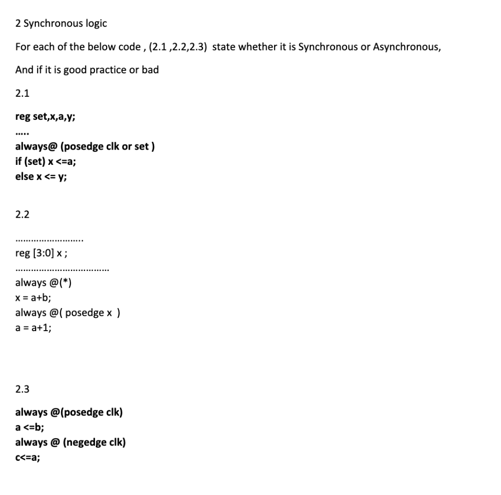 Solved 2 Synchronous logic For each of the below code , | Chegg.com