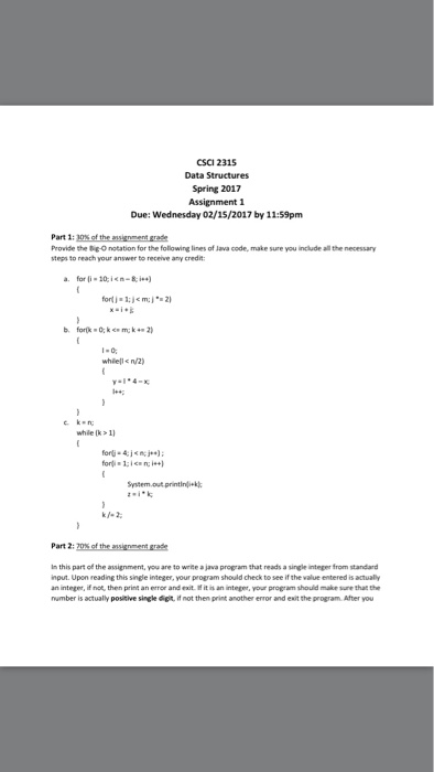 Solved CSCI 2315 Data Structures Spring 2017 Assignment 1 | Chegg.com