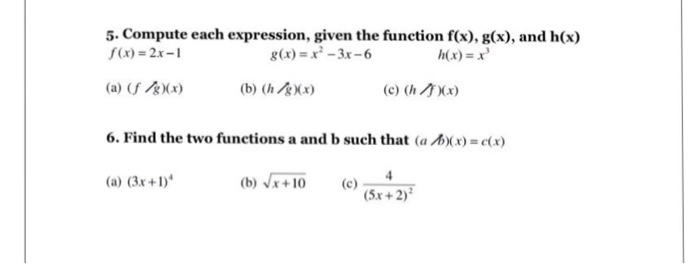 Solved 5. Compute each expression, given the function f(x), | Chegg.com