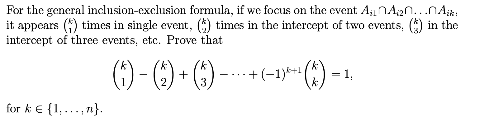 Solved For the general inclusion-exclusion formula, if we | Chegg.com