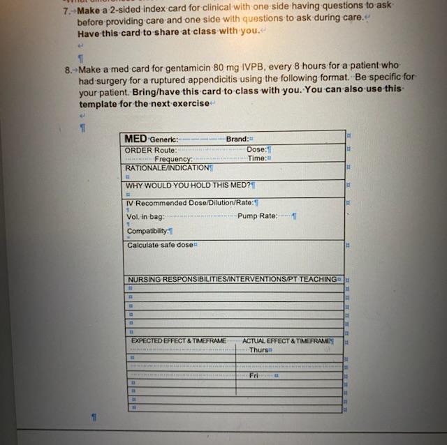 Solved 7.- Make a 2-sided index card for clinical with | Chegg.com
