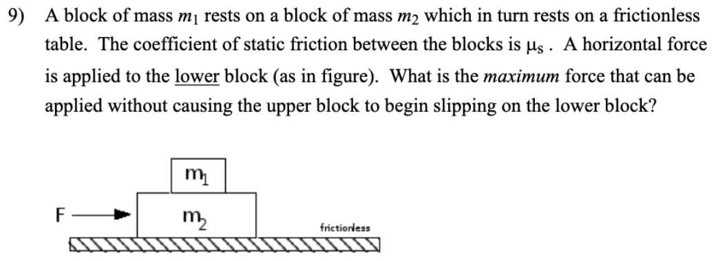 Solved A block of mass m1 rests on a block of mass m2 which | Chegg.com