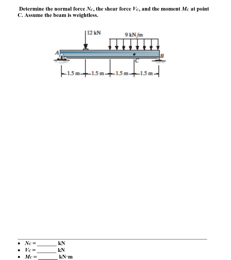 Solved Determine the normal force Nc, the shear force Vc, | Chegg.com
