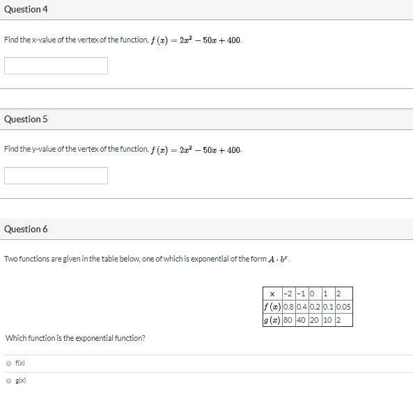 Solved Question 4 Find the x-value of the vertex of the | Chegg.com