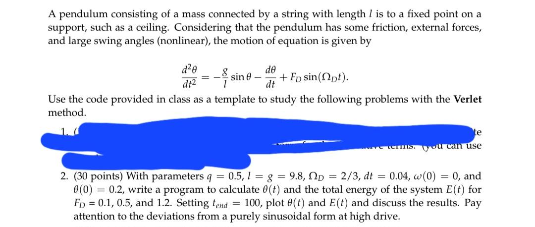 Solved A pendulum consisting of a mass connected by a string | Chegg.com