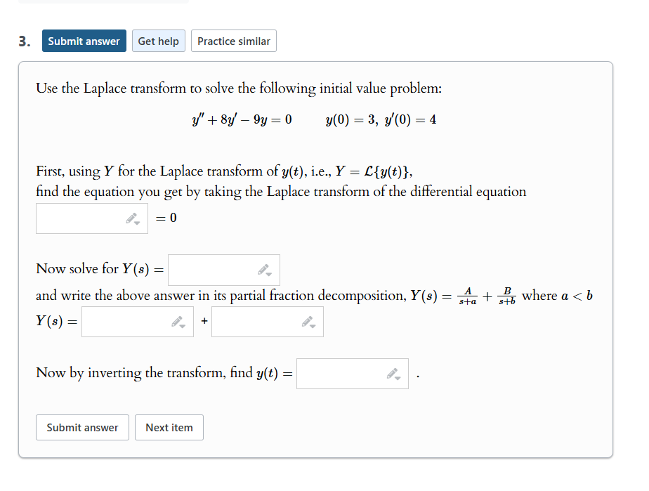 Solved Use the Laplace transform to ﻿solve the following | Chegg.com