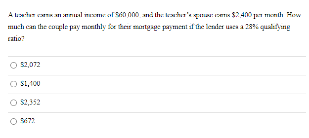 Solved A teacher earns an annual income of $60,000, and the | Chegg.com