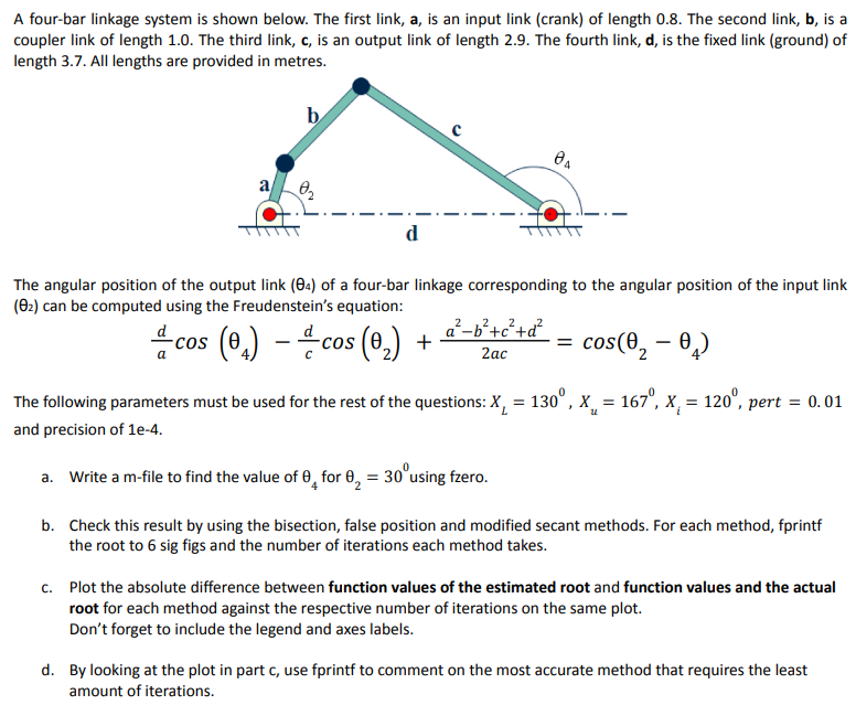 Solved A four-bar linkage system is shown below. The first | Chegg.com