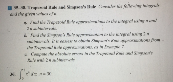 Solved 35-38. Trapezoid Rule and Simpson's Rule Consider the | Chegg.com