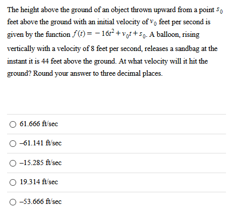 Solved The height above the ground of an object thrown | Chegg.com
