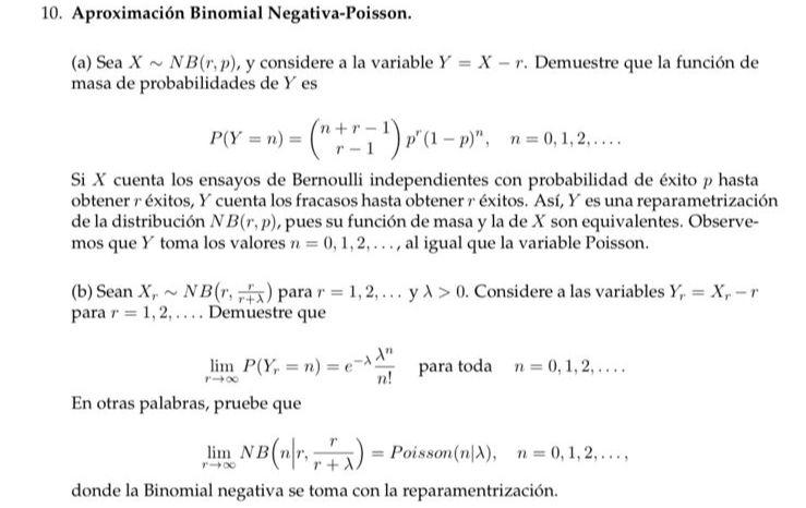 Aproximación Binomial Negativa-Poisson. (a) Sea | Chegg.com