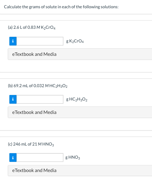 Solved Calculate the grams of ﻿solute in ﻿each of ﻿the | Chegg.com