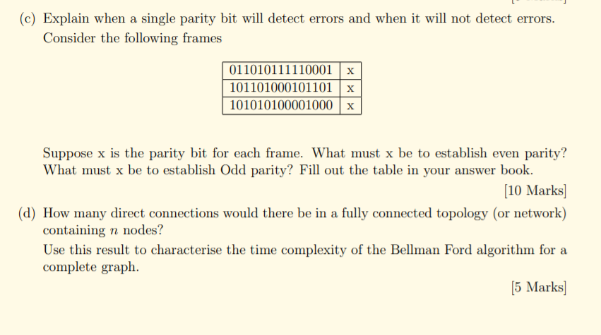 Solved (C) Explain when a single parity bit will detect | Chegg.com