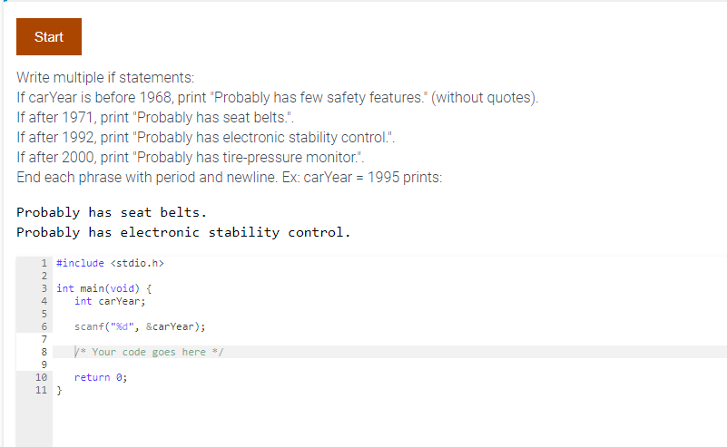Solved Start Write Multiple If Statements If Caryear Is 