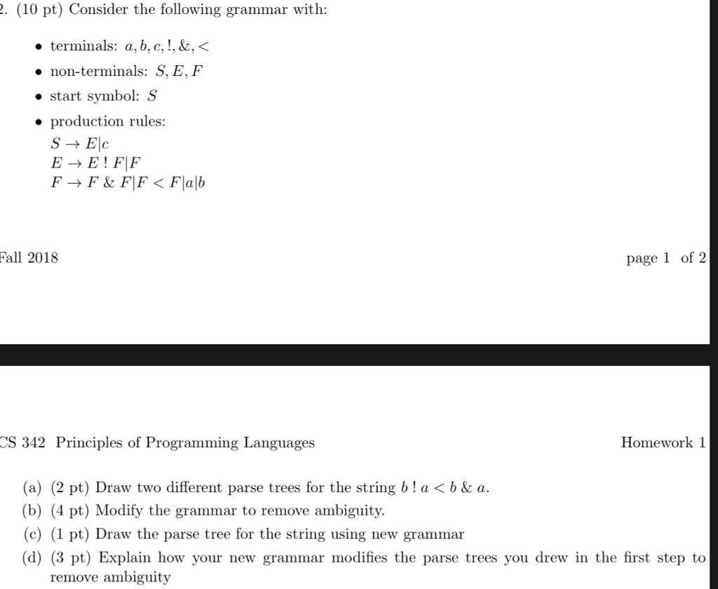 Solved ) Consider the following grammar with: • terminals: a | Chegg.com