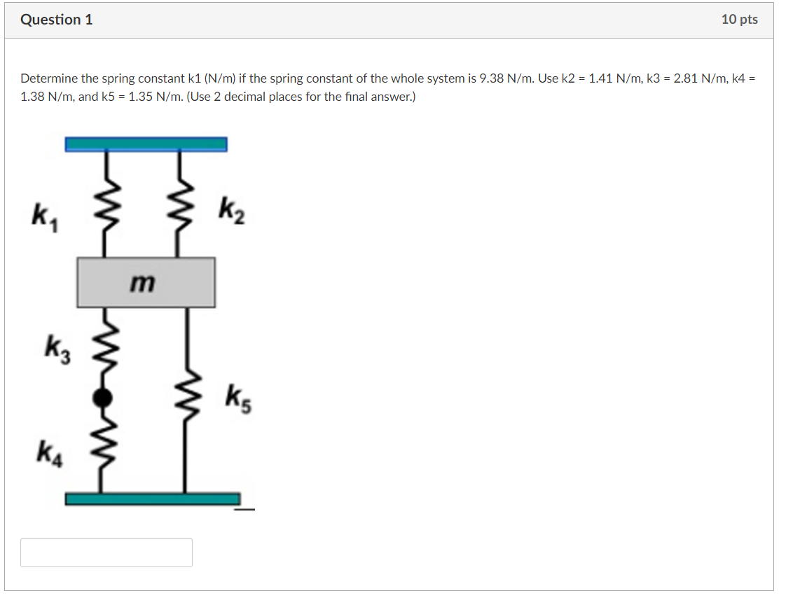 Solved Question 1 10 pts Determine the spring constant k1 | Chegg.com