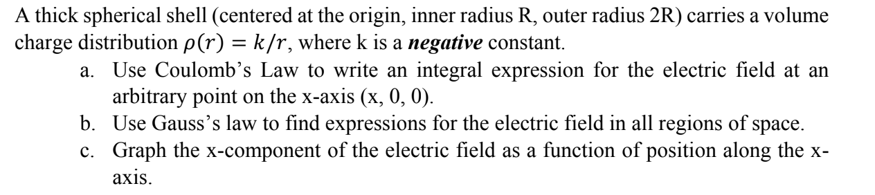 Solved A thick spherical shell (centered at the origin, | Chegg.com