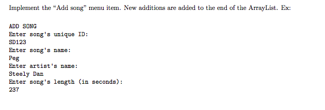 Solved Create two files to submit. SongEntry.java - Class | Chegg.com