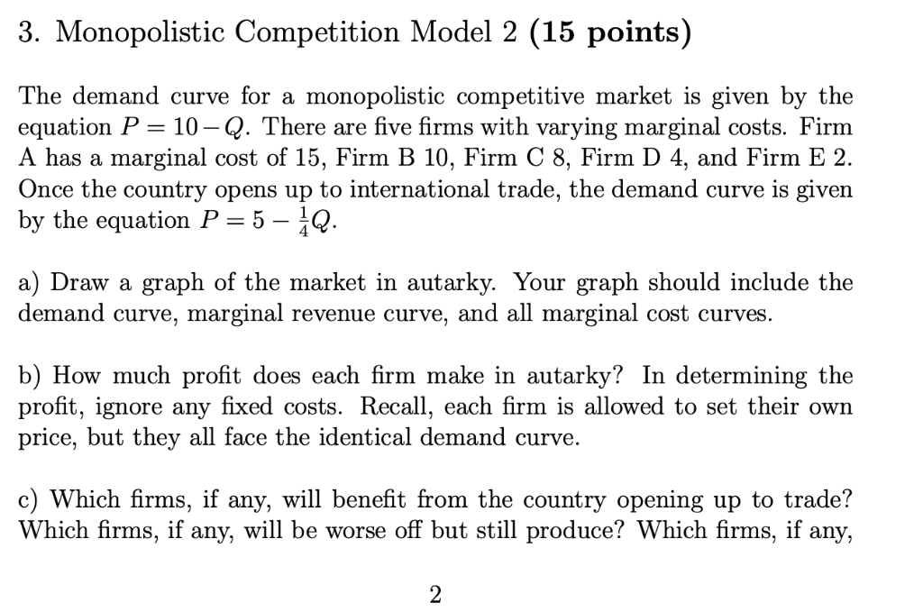 3. Monopolistic Competition Model 2 (15 points) The | Chegg.com