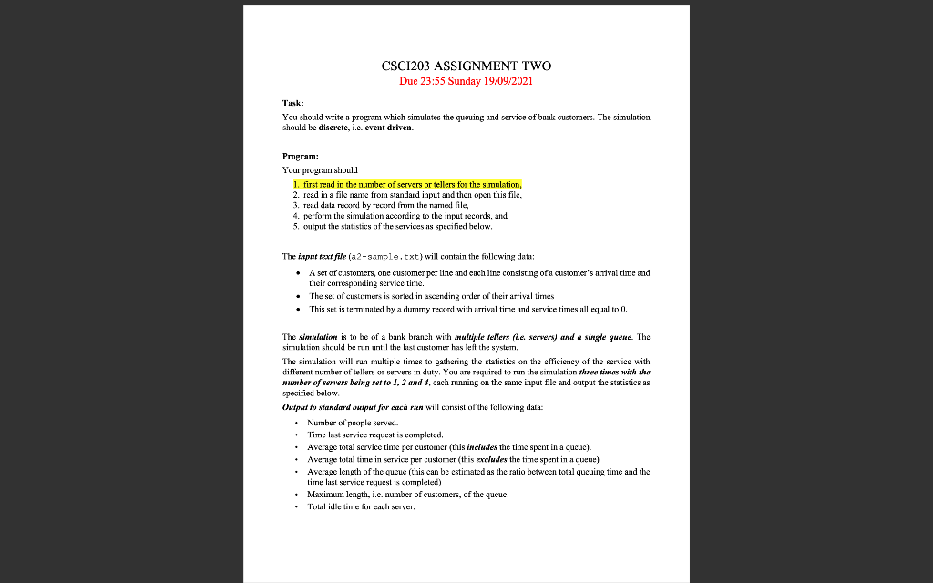 Solved CSCI203 ASSIGNMENT TWO Due 23:55 Sunday 19/09/2021 | Chegg.com