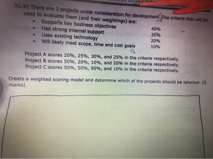 Solved 31.b) There are 3 projects under consideration for | Chegg.com