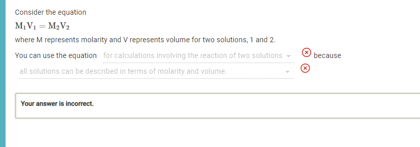 Solved Consider the equation M1V1 M2V2 where M represents | Chegg.com