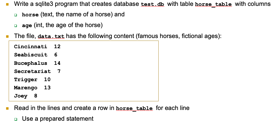 Solved • Write a sqlite3 program that creates database | Chegg.com