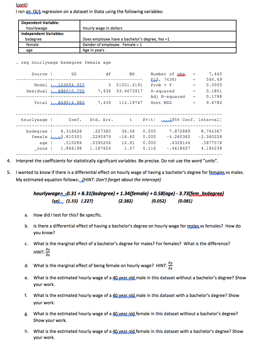 (coot) I ran an OLS regression on a dataset in Stata | Chegg.com