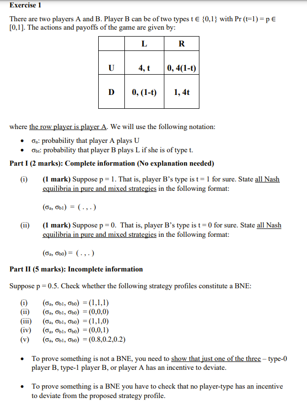 Solved There are two players A and B. Player B can be of two | Chegg.com