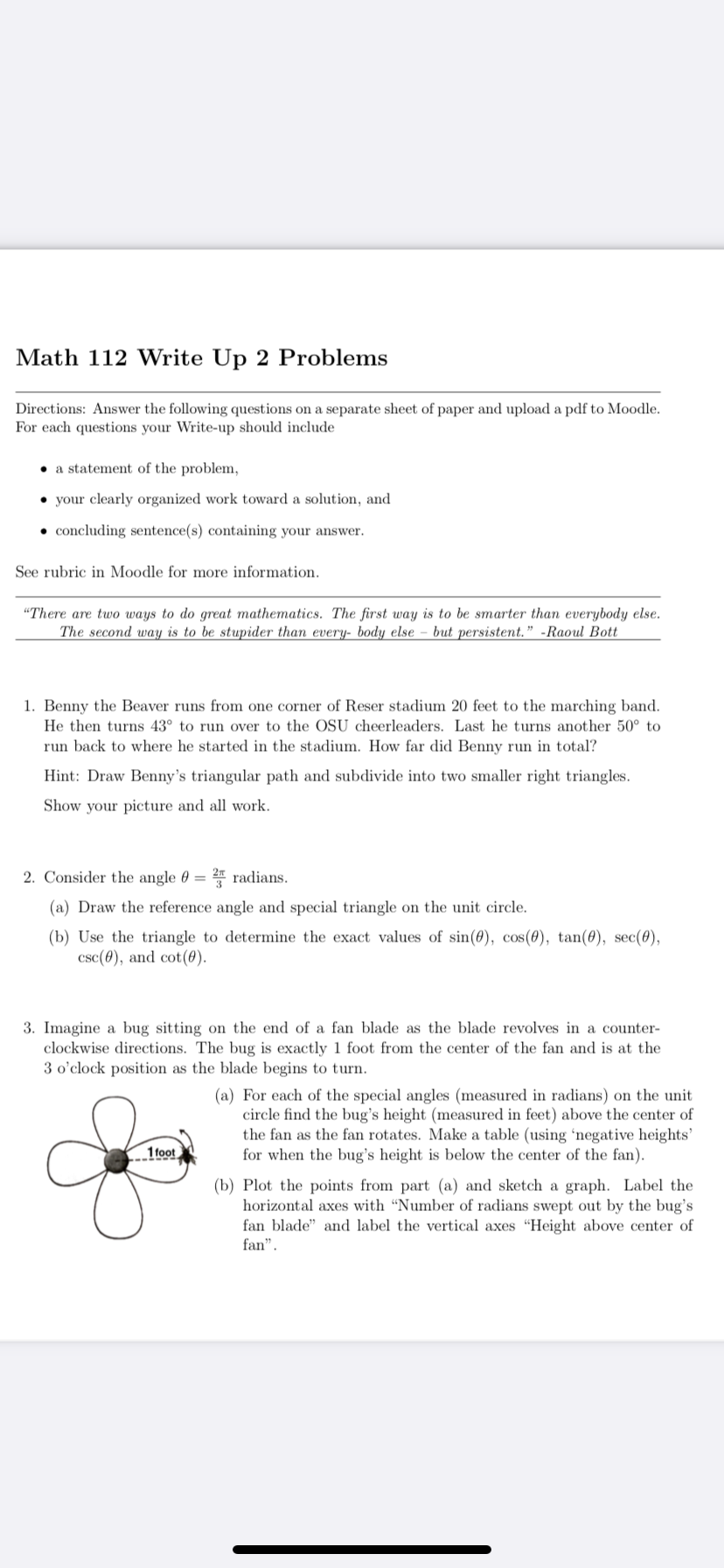 Solved Math 112 Write Up 2 Problems Directions: Answer the | Chegg.com