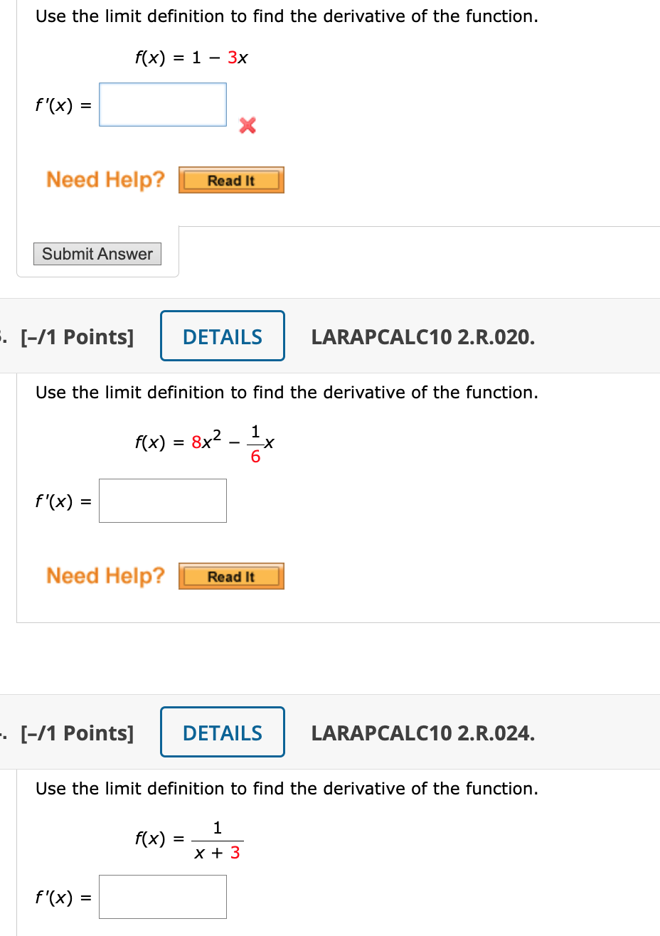 Solved Use the limit definition to find the derivative of | Chegg.com