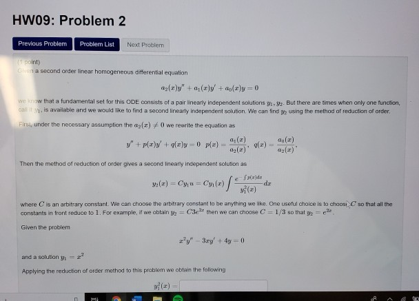 Solved Hw09 Problem 2 Previous Problem Problem List Next