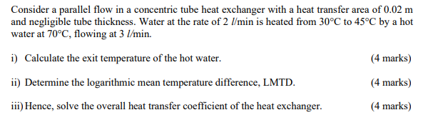 Solved Consider a parallel flow in a concentric tube heat | Chegg.com