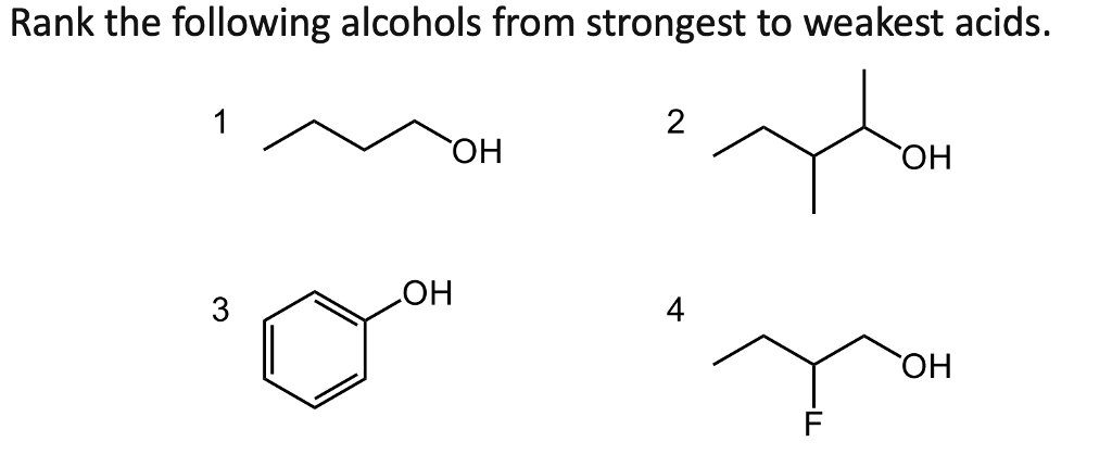 Solved Rank the following alcohols from strongest to weakest | Chegg.com
