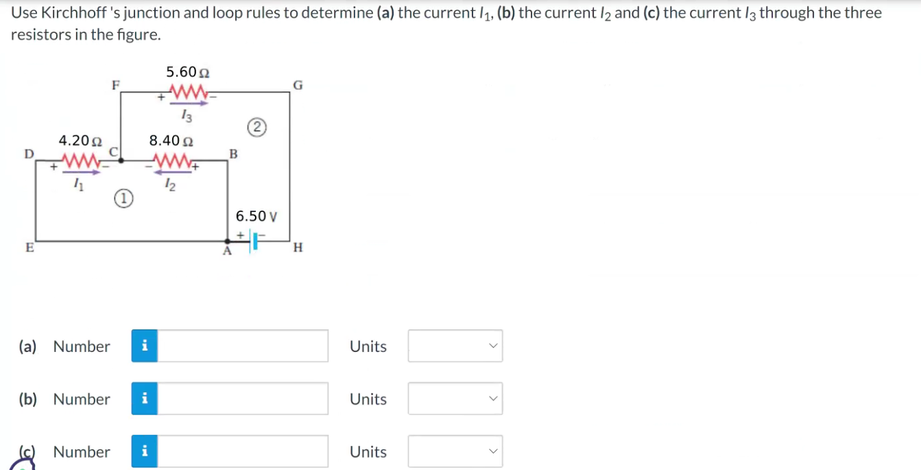 Solved Use Kirchhoff 's junction and loop rules to determine | Chegg.com