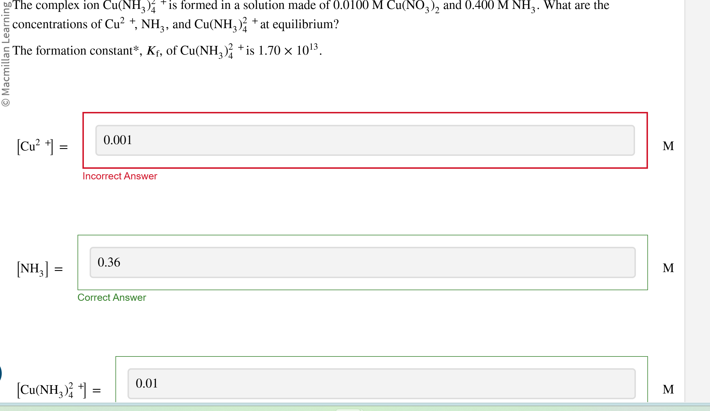 Solved solve this 15 ﻿concentrations of Cu2+NH3, ﻿and | Chegg.com