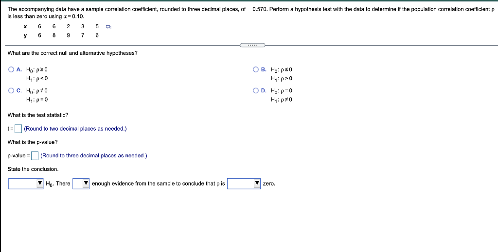 Solved determine if the population correlation coefficient p | Chegg.com