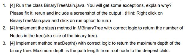 Solved Implement a size() method and maxDepth() method with | Chegg.com