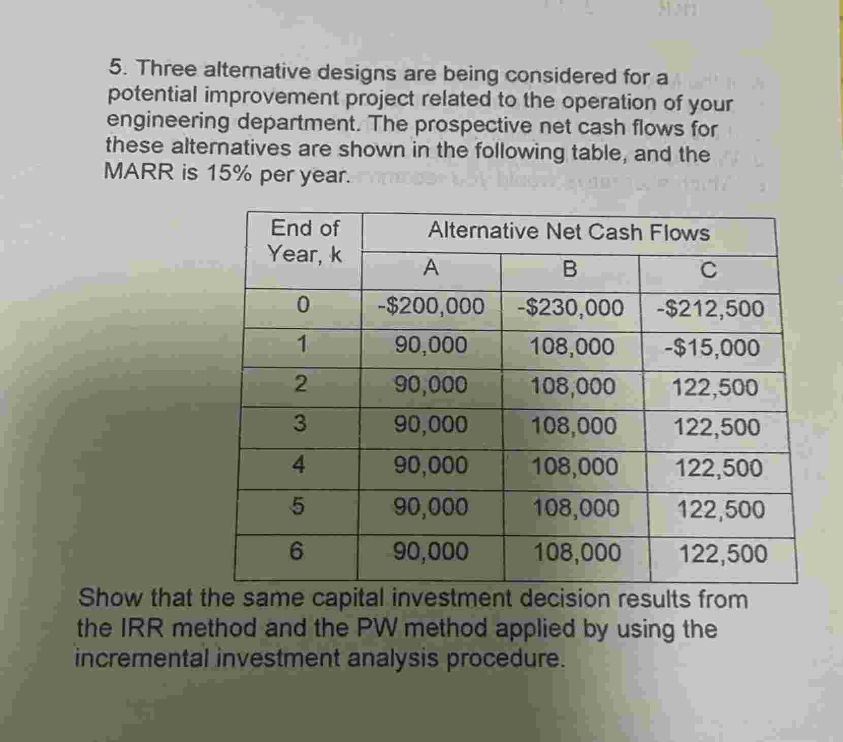 5. ﻿Three alternative designs are being considered | Chegg.com