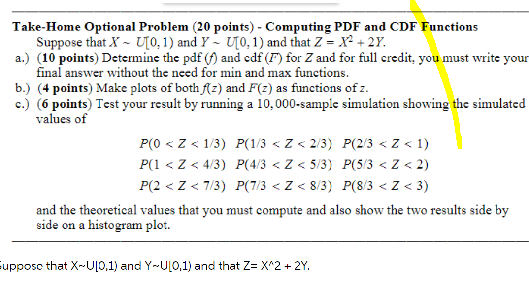 Solved Take-Home Optional Problem (20 points) - Computing | Chegg.com