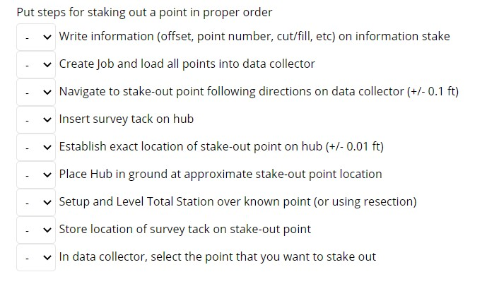 Solved ! - - Put steps for staking out a point in proper | Chegg.com