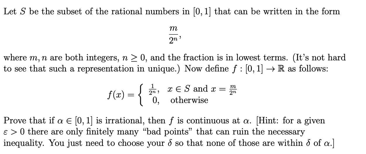 Solved Let S be the subset of the rational numbers in [0, 1] | Chegg.com