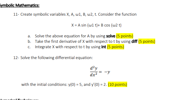 Solved ymbolic Mathematics: 11- Create symbolic variables X, | Chegg.com