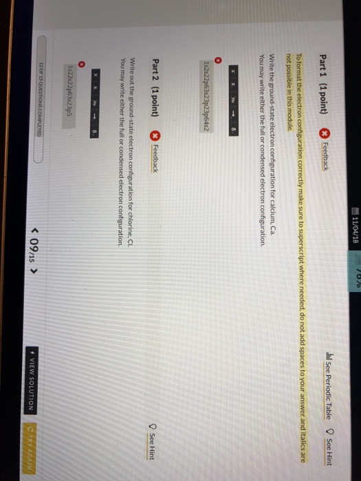 Solved 11/04/18 see Periodic Table See Hint Part 1 (1 point) | Chegg.com