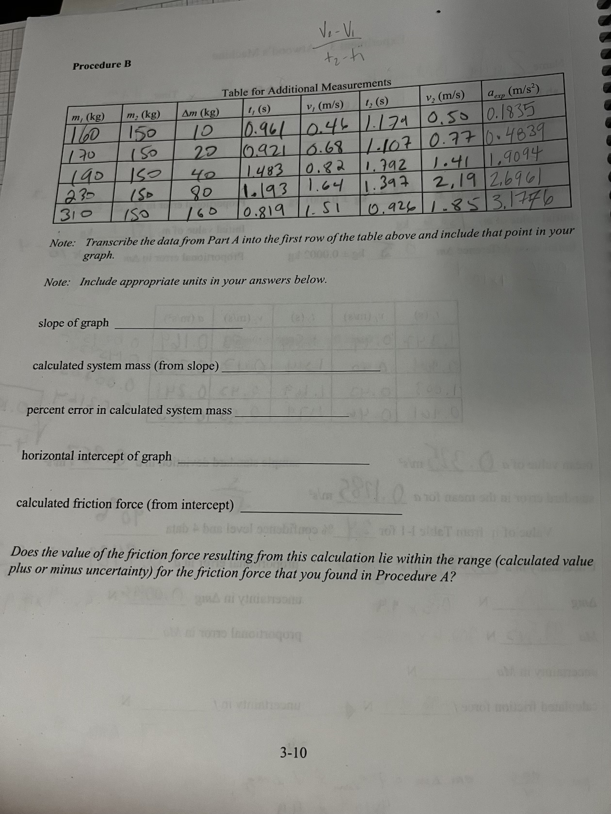 Procedure B t2−t1V1−V1 Note: Transcribe the data from | Chegg.com