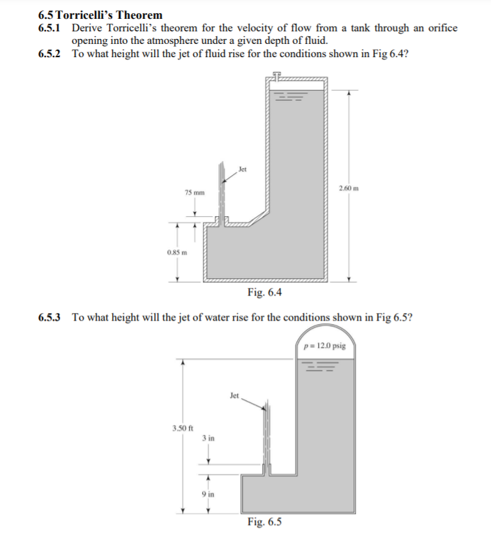 Solved 6.5 Torricelli's Theorem 6.5.1 Derive Torricelli's | Chegg.com