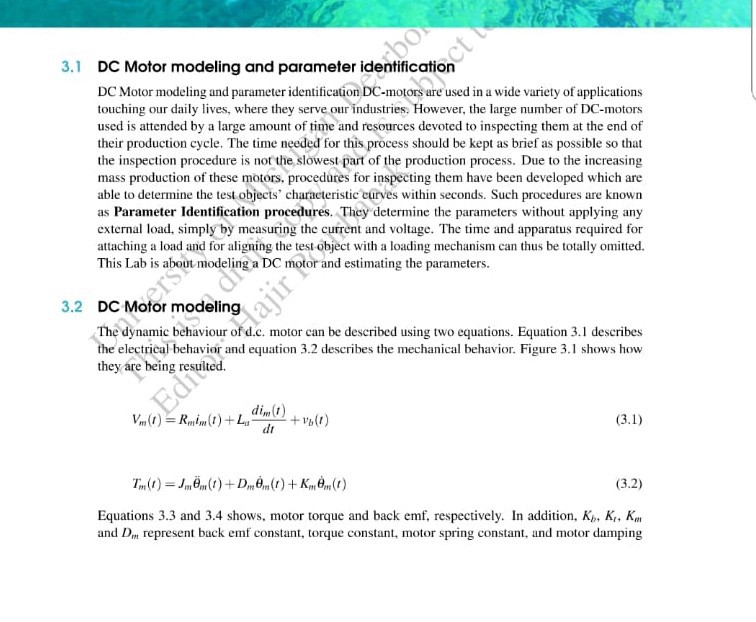 Solved 3.1 DC Motor modeling and parameter identification DC | Chegg.com