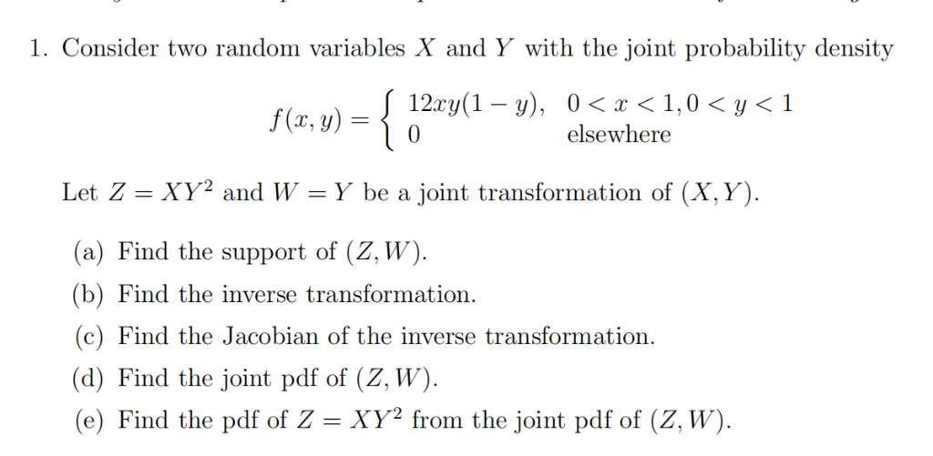 Solved 1. Consider two random variables X and Y with the | Chegg.com