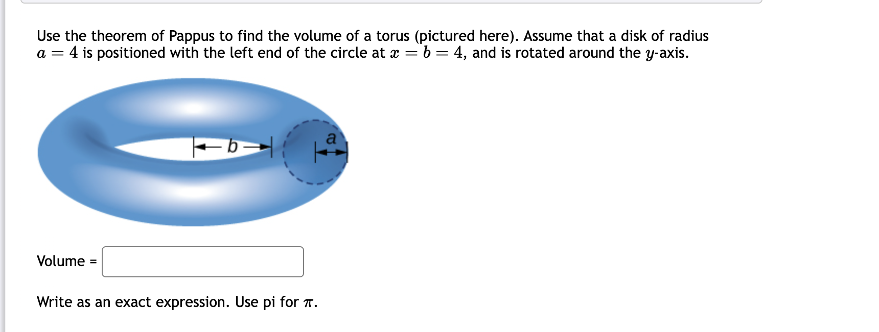 Solved Use the theorem of Pappus to find the volume of a | Chegg.com